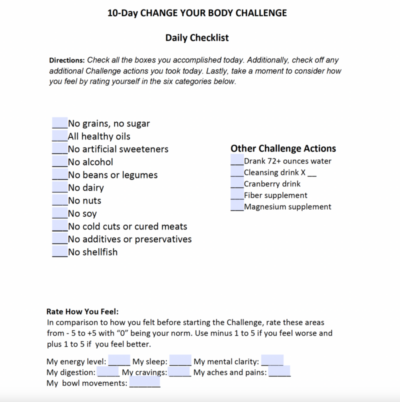 10 Day Challenge Worksheets – Eat Live Thrive Diet